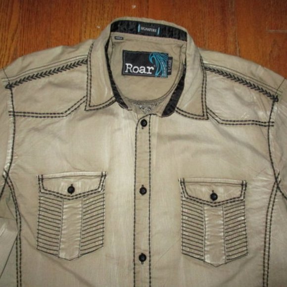 Roar | Shirts | Roar Beige Embellished Ls Bf Shirt Men Xl | Poshmark